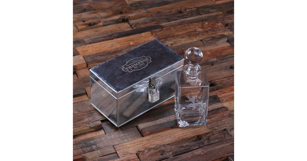 Engraved Metal Case with Lock and Whiskey Decanter | Zazzle