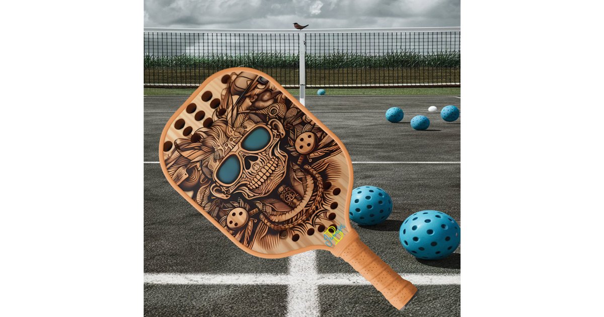 Engraved Skull and Flower Pickleball Paddle | Zazzle