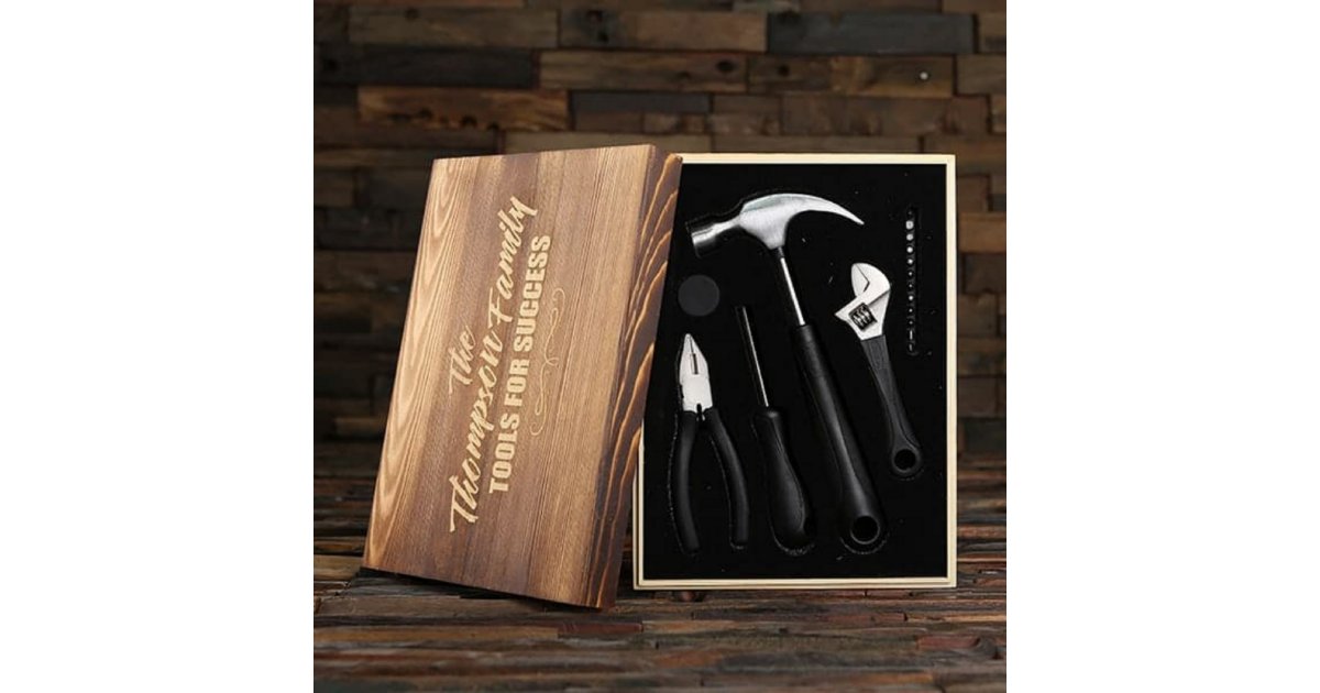 Engraved Wooden Box with Set of Carpenter Tools | Zazzle