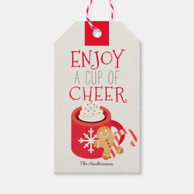 Enjoy a Cup of Cheer Red Hot Chocolate Holiday Gift Tags | Zazzle