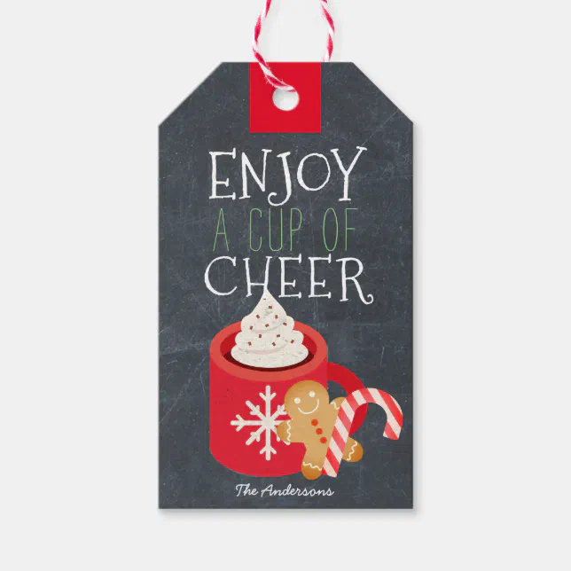 Enjoy a Cup of Cheer Red Mug Chalkboard lHoliday Gift Tags | Zazzle