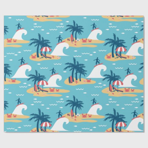 Enjoy Blue Surfing Cartoon Illustration Wrapping Paper | Zazzle