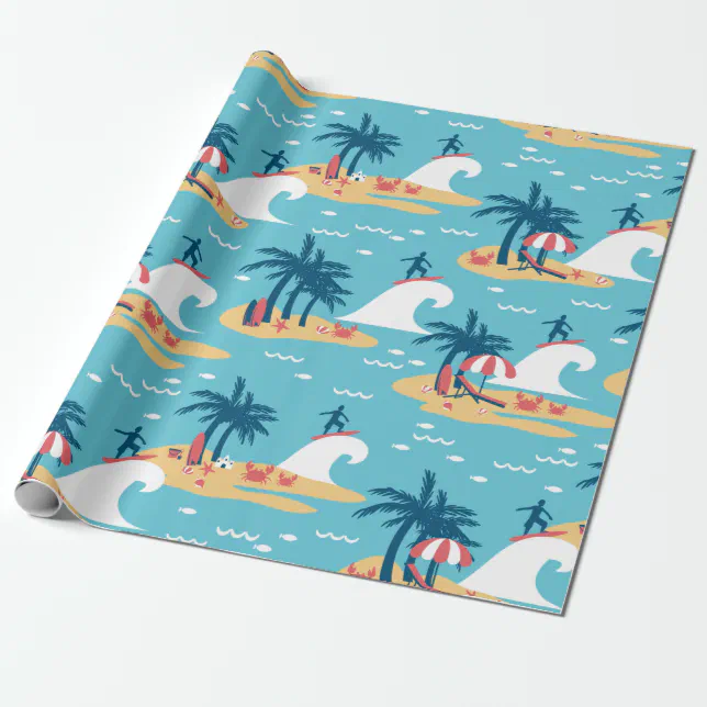 Enjoy Blue Surfing Cartoon Illustration Wrapping Paper | Zazzle