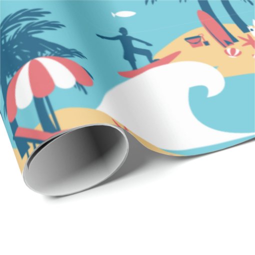 Enjoy Blue Surfing Cartoon Illustration Wrapping Paper | Zazzle