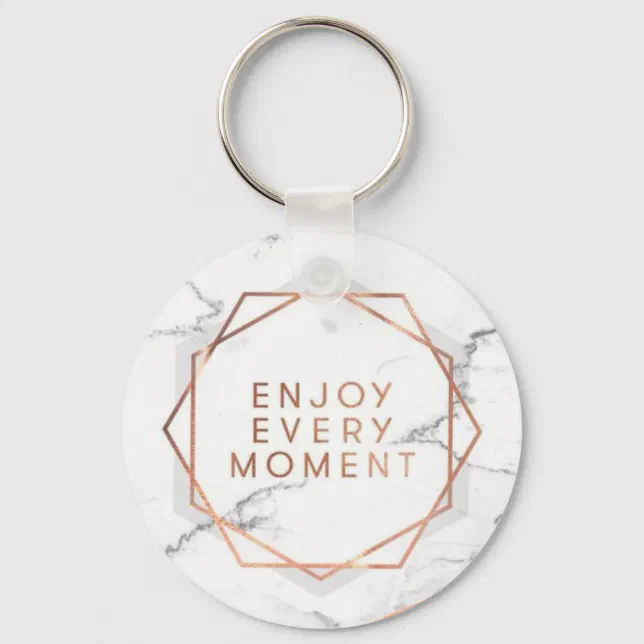 Enjoy Every Moment Rose Gold Marble Key Chain | Zazzle