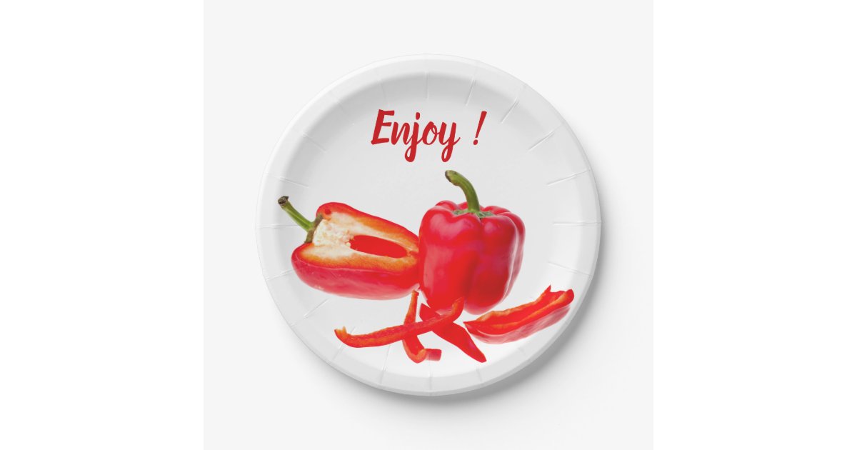 Enjoy fresh red bell pepper photo with text paper plates | Zazzle