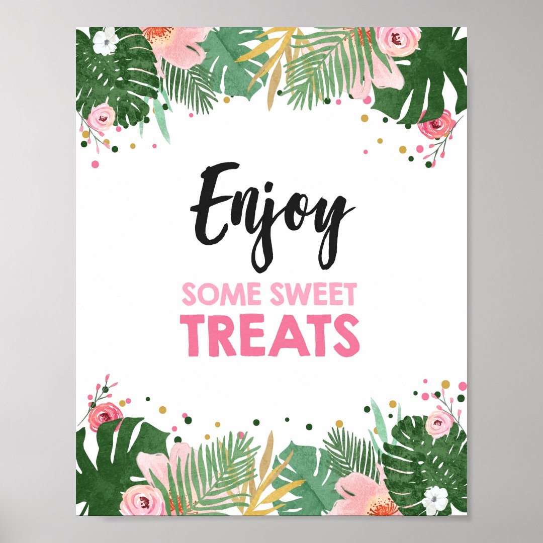 Enjoy Some Sweet Treats Tropical Safari Birthday Poster | Zazzle