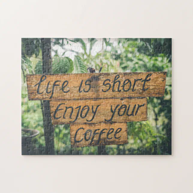 Enjoy Your Coffee Sign Quote Art Typographic Image Jigsaw Puzzle | Zazzle