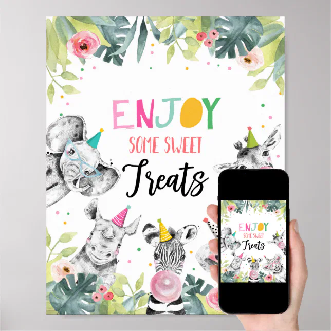 Enjoy Your Sweet Treats Safari Party Animals Sign | Zazzle