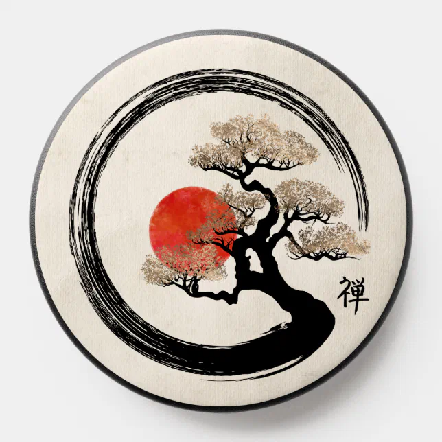 Enso Circle and Bonsai Tree on Canvas PopSocket | Zazzle