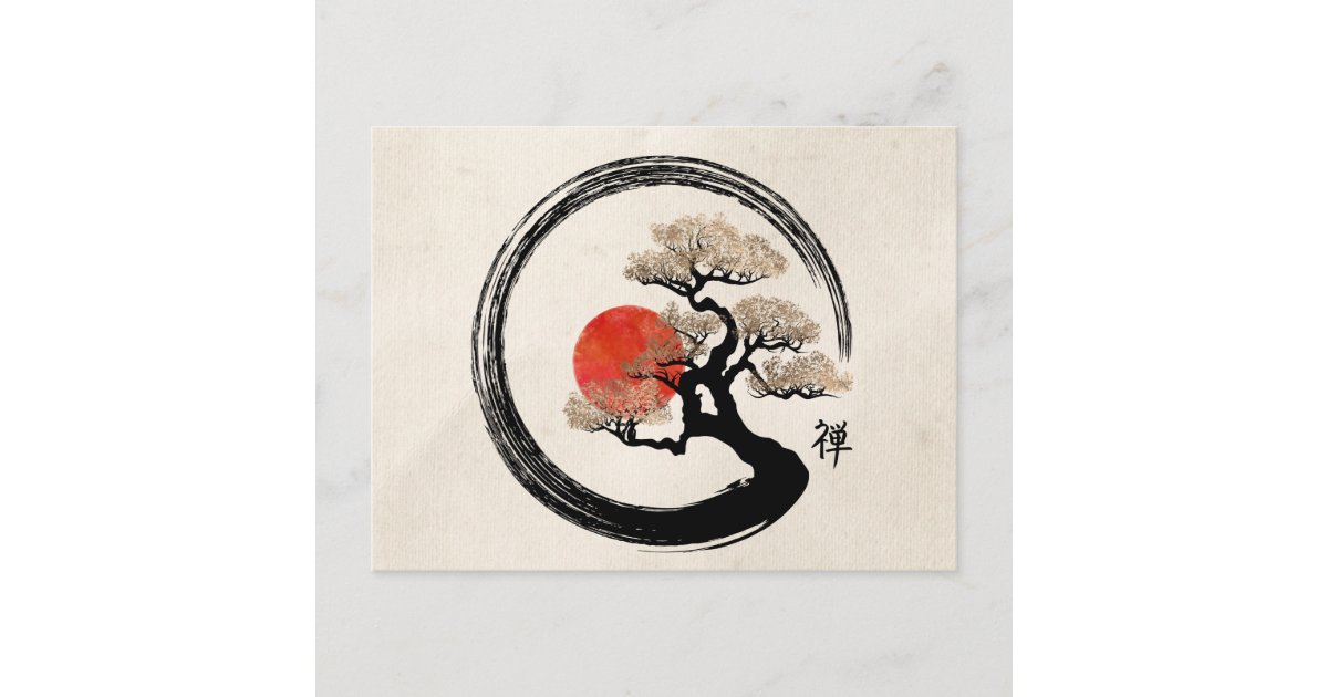Enso Circle and Bonsai Tree on Canvas Postcard | Zazzle