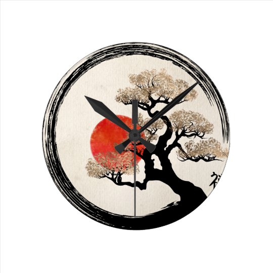 Enso Circle and Bonsai Tree on Canvas Round Clock | Zazzle.com