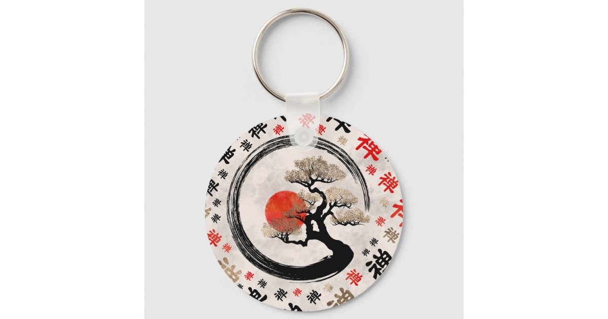 Enso Circle Bonsai Tree on Zen Symbol pattern Keychain | Zazzle