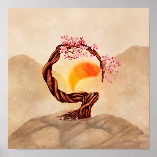 Enso Zen Blossoming Sakura Bonsai Poster | Zazzle