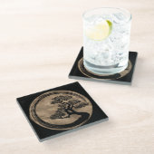 Enso Zen Circle and Bonsai Tree Gold Glass Coaster | Zazzle