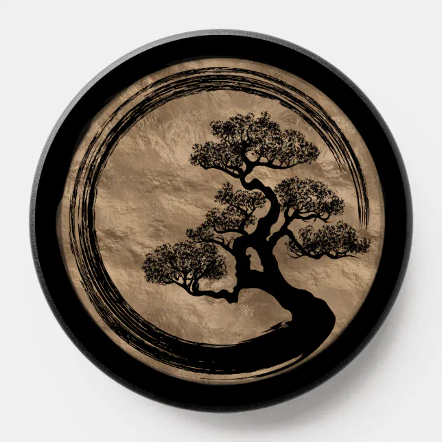 Enso Zen Circle and Bonsai Tree Gold PopSocket | Zazzle
