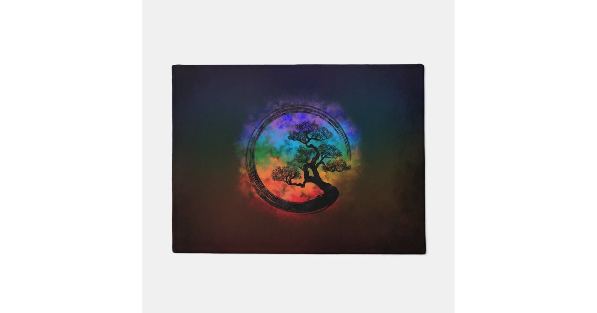 Enso Zen Circle and Bonsai Tree Nebula Doormat | Zazzle