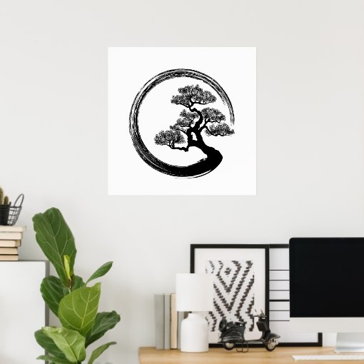 Enso Zen Circle and Bonsai Tree Poster | Zazzle