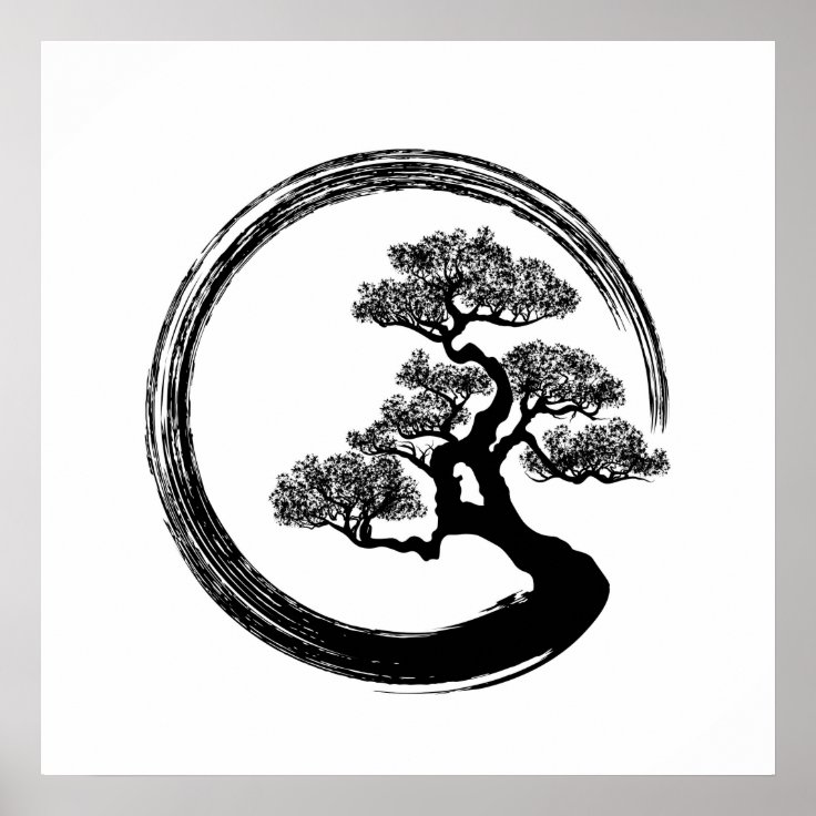 Enso Zen Circle and Bonsai Tree Poster | Zazzle