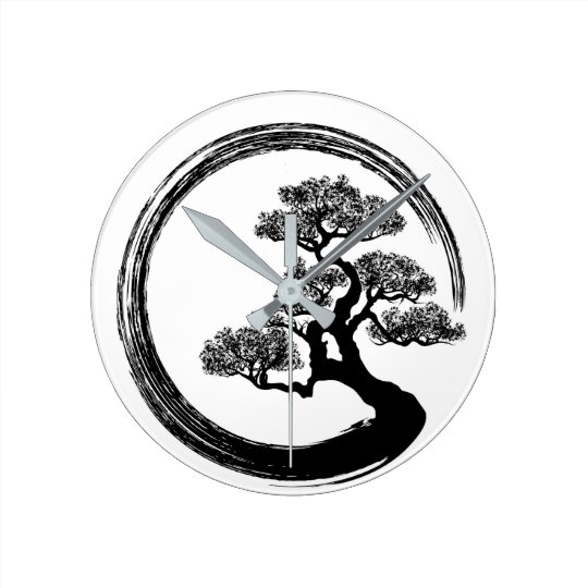 Enso Zen Circle and Bonsai Tree Round Clock | Zazzle.com