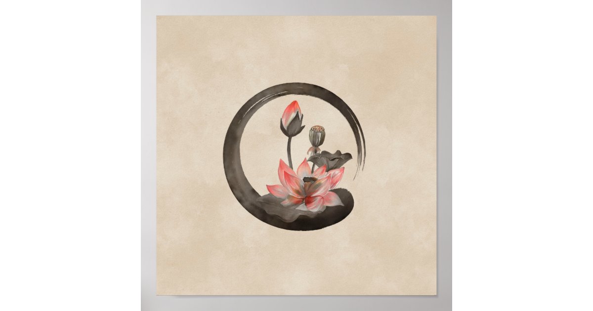 Enso Zen Circle and Lotus Poster | Zazzle