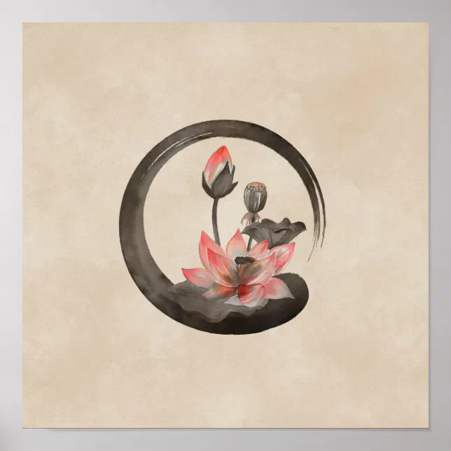 Enso Zen Circle and Lotus Poster | Zazzle