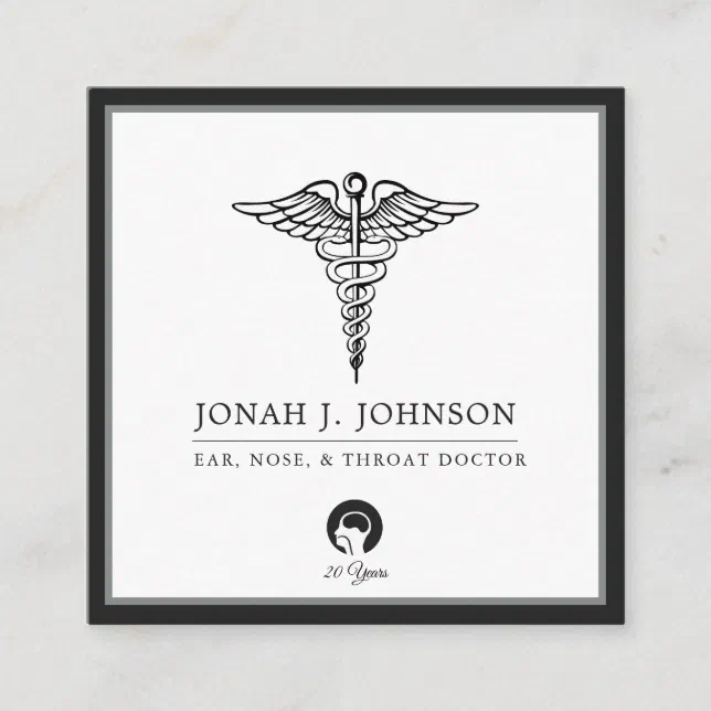 ENT Dr. Minimalist Black | Grey Border Square Business Card | Zazzle