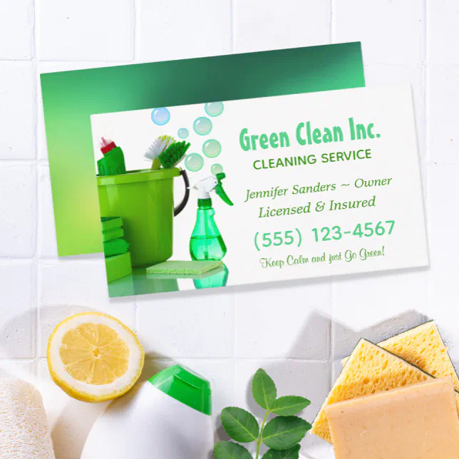 Environment Friendly Green Cleaning Supplies Business Card | Zazzle