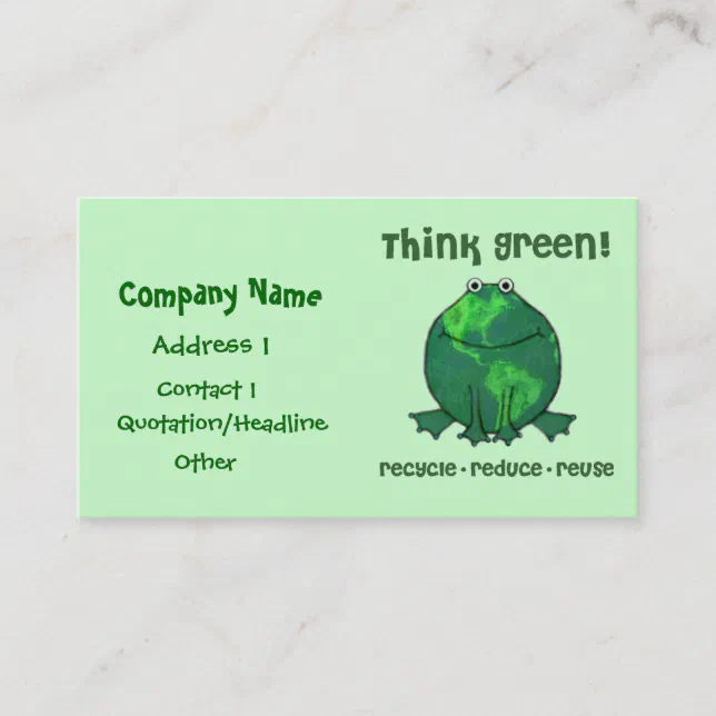 Environmental Green Recycle Frog Business Card | Zazzle