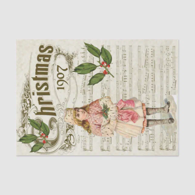 Ephemera1907 Christmas Carol Holly Berry Decoupage Tissue Paper | Zazzle