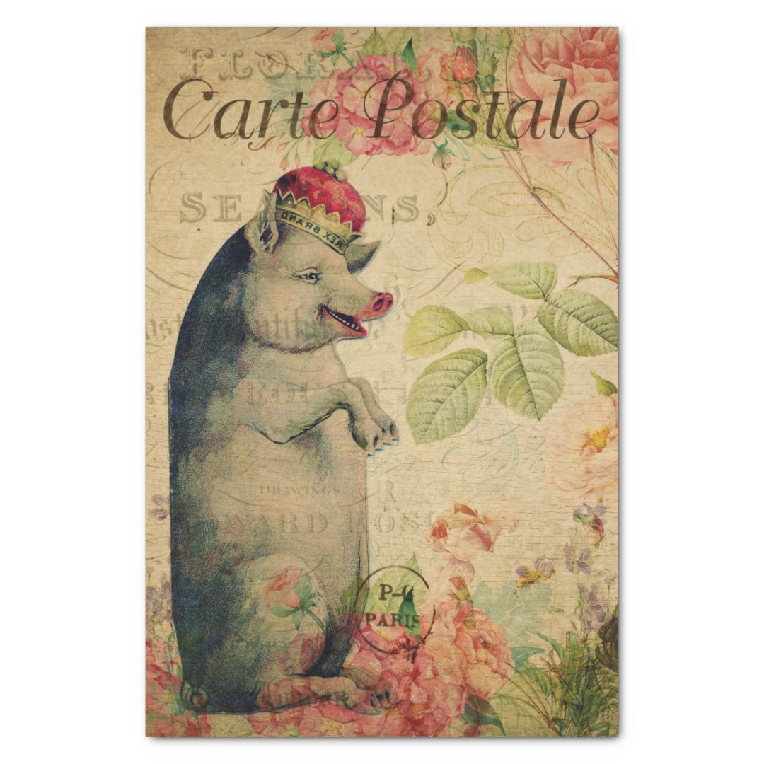 Ephemera French Postcard Pig With Crown Decoupage Tissue Paper | Zazzle