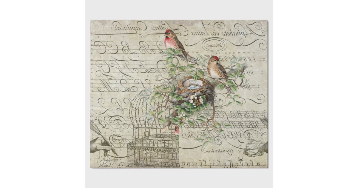 Ephemera Red Bird Decoupage 60lb paper | Zazzle