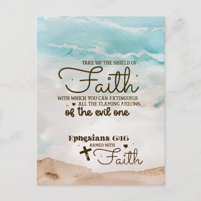 Ephesians 6:16 Take up the Shield of Faith Bible Postcard | Zazzle