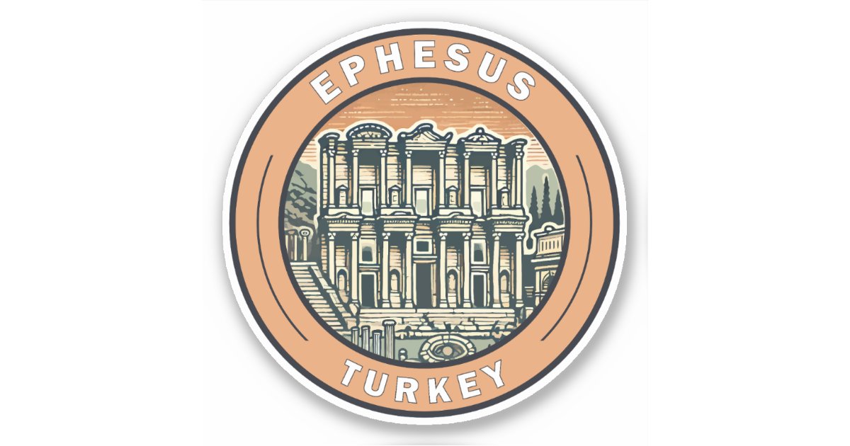 Ephesus Turkey Illustration Travel Art Badge Sticker | Zazzle