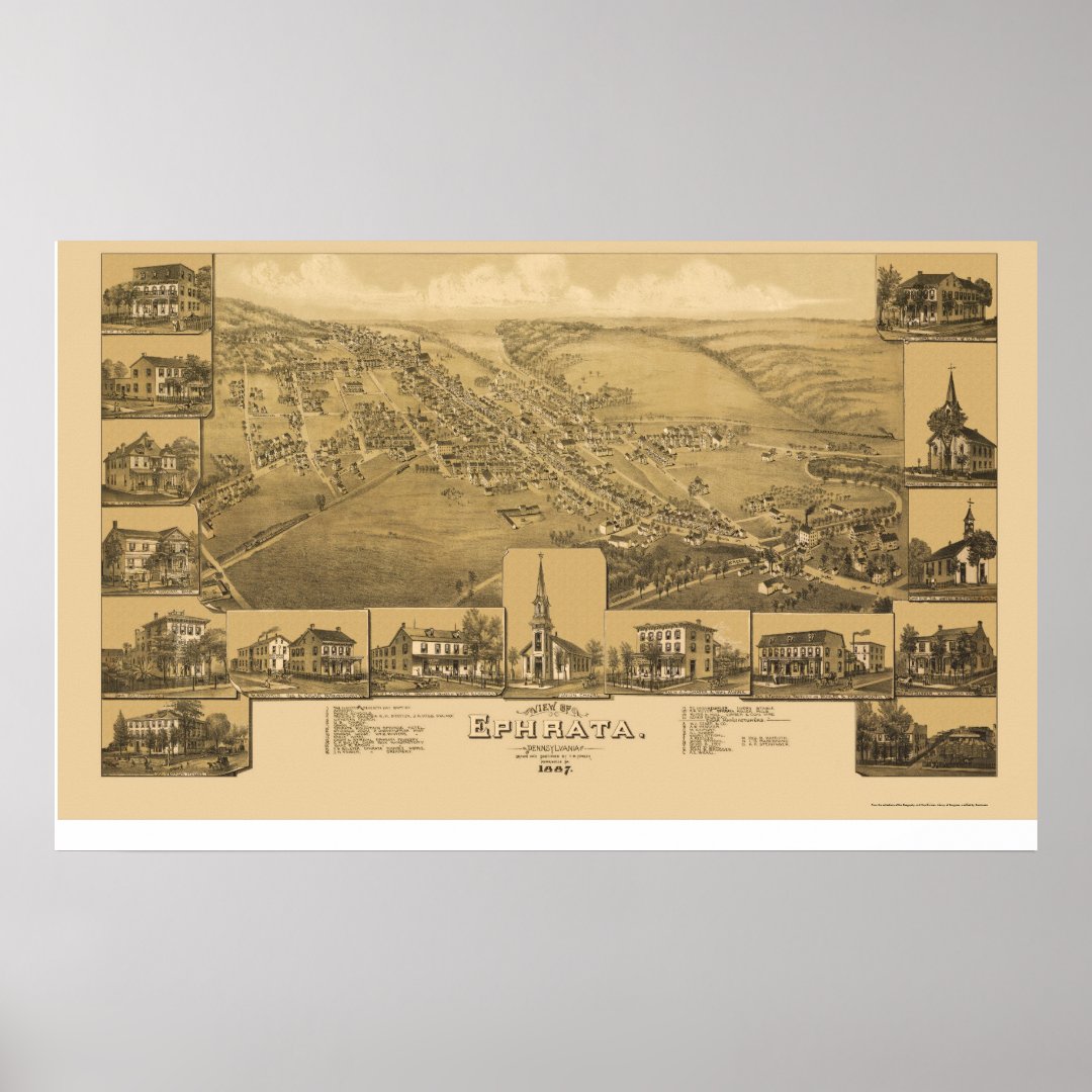 Ephrata, PA Panoramic Map - 1887 Poster | Zazzle