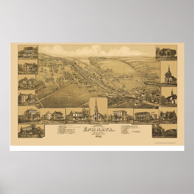 Ephrata, PA Panoramic Map - 1887 Poster | Zazzle