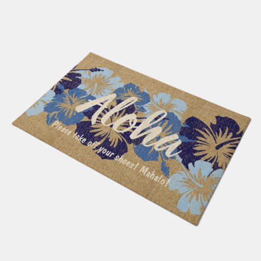 Epic Hibiscus Hawaiian Floral Aloha Blue Doormat | Zazzle