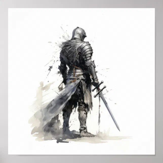 Epic Knight with Sword - Stunning Black and White Poster | Zazzle