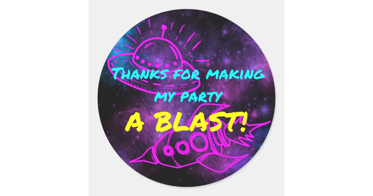 Epic Space Dart Blaster Birthday Party Thank You Classic Round Sticker ...