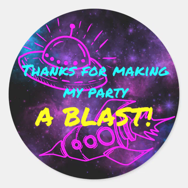 Epic Space Dart Blaster Birthday Party Thank You Classic Round Sticker ...