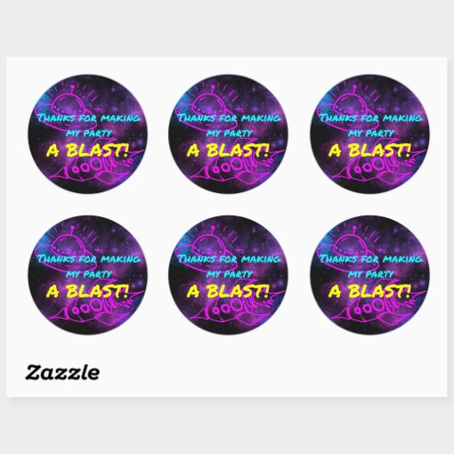 Epic Space Dart Blaster Birthday Party Thank You Classic Round Sticker ...