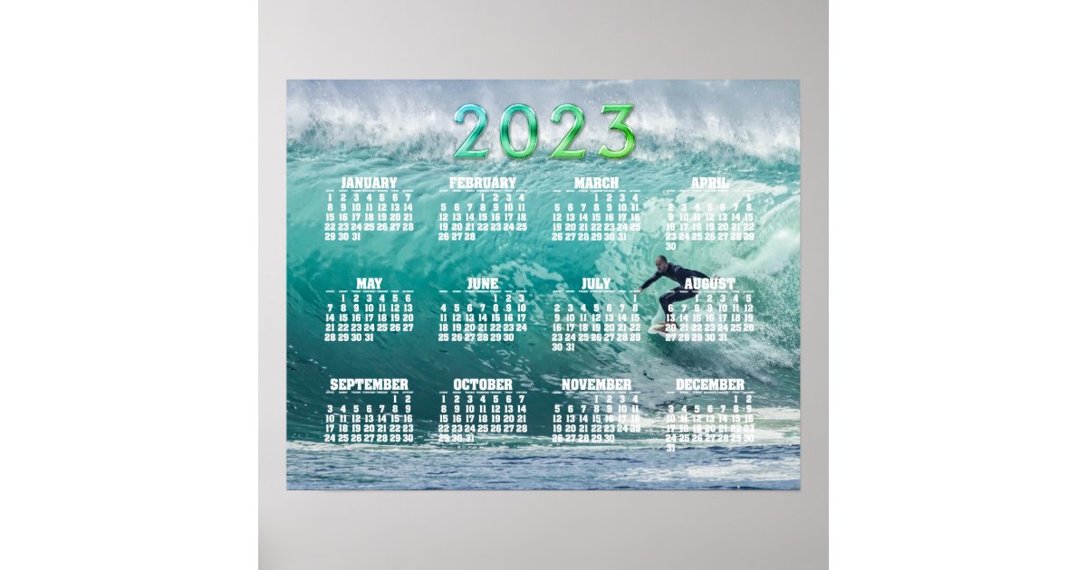 Epic Surfing Wave 2023 Calendar Poster | Zazzle