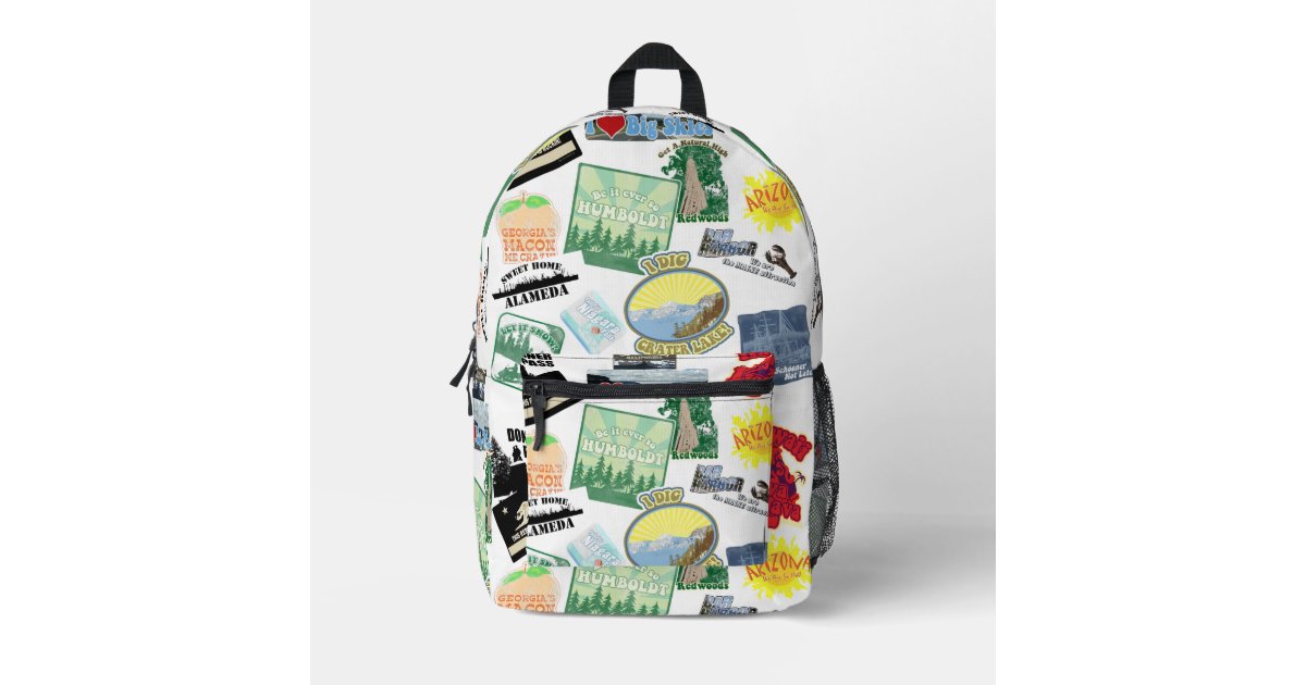 Epic Travel Logos Collage Design Tourist Printed Backpack | Zazzle