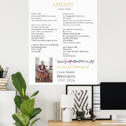 Epitaph Poem Custom Memorial Poster | Zazzle