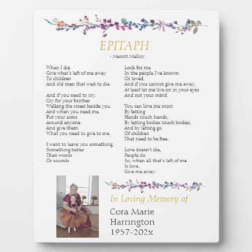 Epitaph Poem Custom Memorial Tabletop Plaque | Zazzle