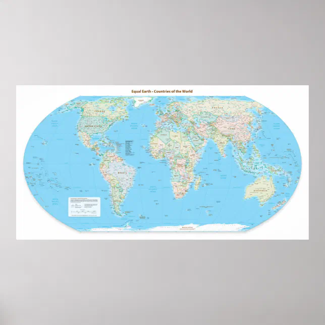 Equal-Earth World Map of Countries, Centered on 0° Poster | Zazzle