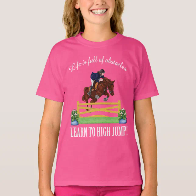 EQUESTRIAN ENGLISH JUMPING HORSE AND RIDER Girl's T-Shirt | Zazzle