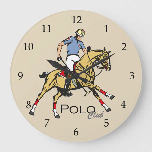 equestrian polo sport club large clock | Zazzle