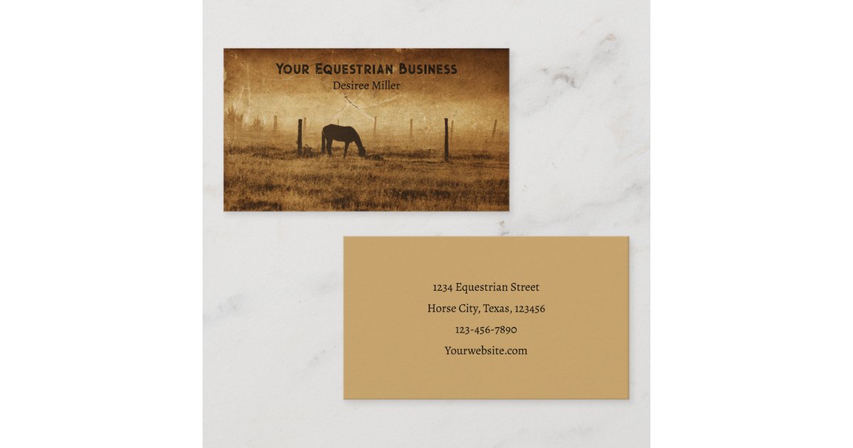 Equestrian Rustic Texture Horse Business Card | Zazzle