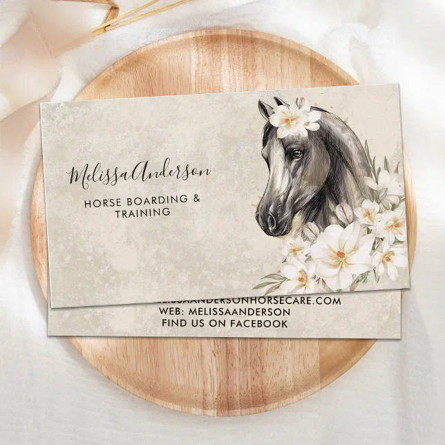 Equine Vintage Horse Floral Personalize Equestrian Business Card | Zazzle